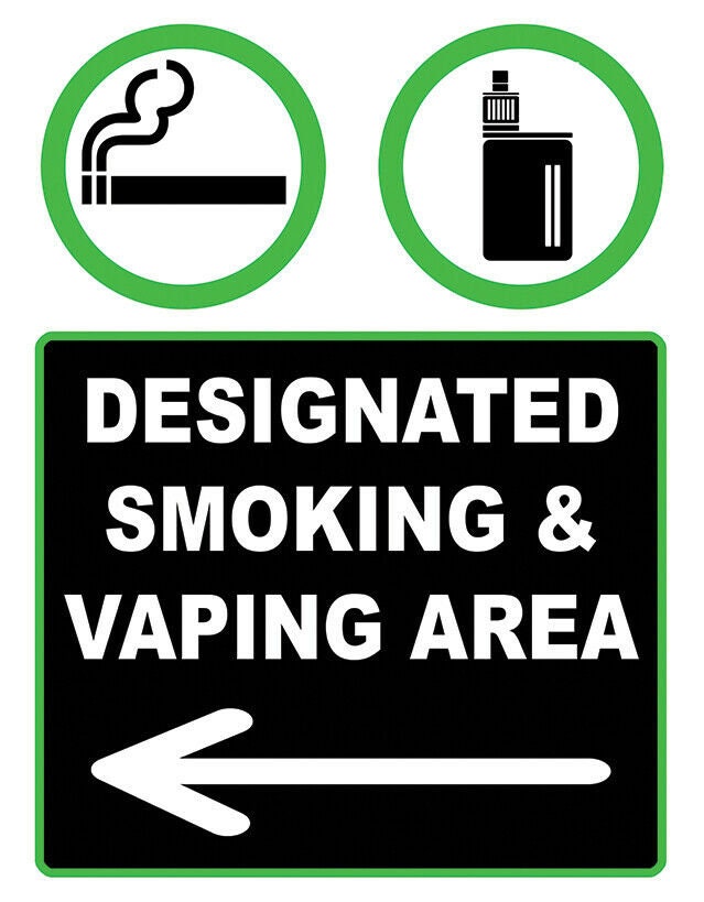 Designated Smoking Area Arrow Notice Sign Business Pub Cafe Retail Self ...