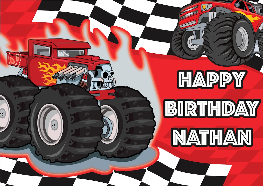 Monster Trucks Truck Happy Birthday Unisex Boy Girl Personalised Name ...