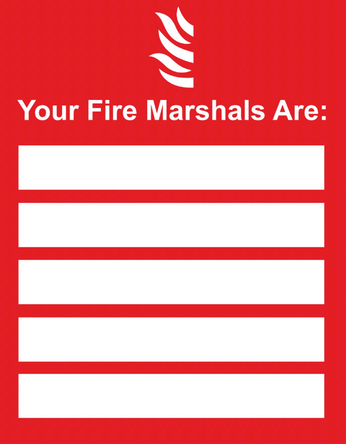 A5 A4 or A3 Size Your Fire Marshals Are Names List Safety Advisory ...