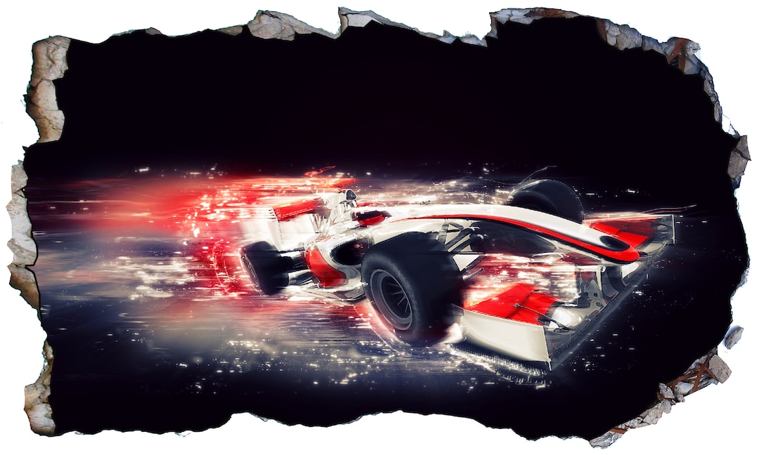 Racing Car F1 F3 Generic Modern Wall Smash Crack Self Adhesive Sticker ...