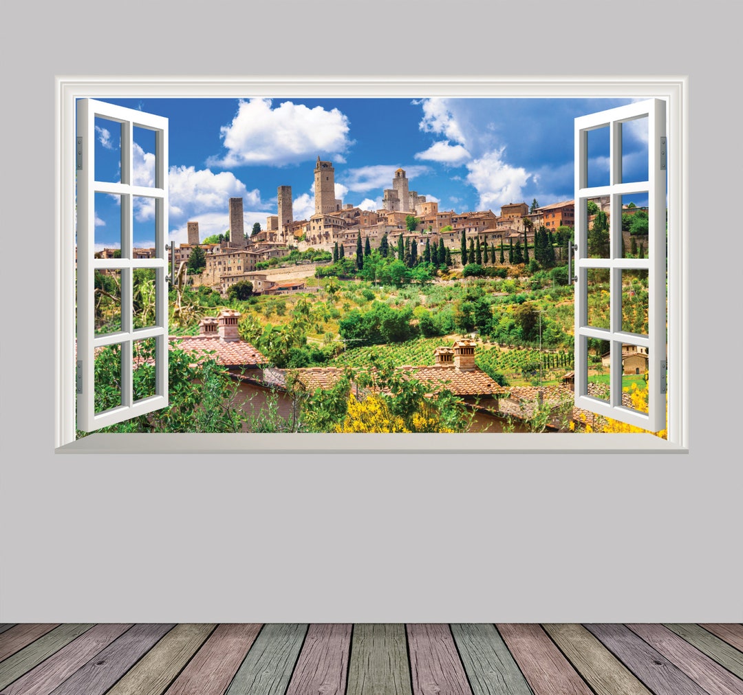 Tuscany Italy Hills Scene Landscape Magic Window Wall Art Self Adhesive ...