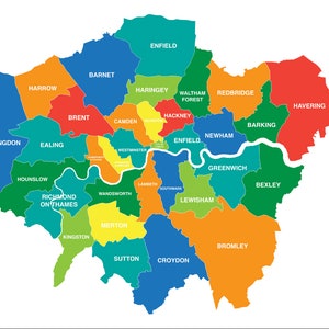 Map of London Boroughs Districts Pasteable Wallpaper Mural - Etsy UK