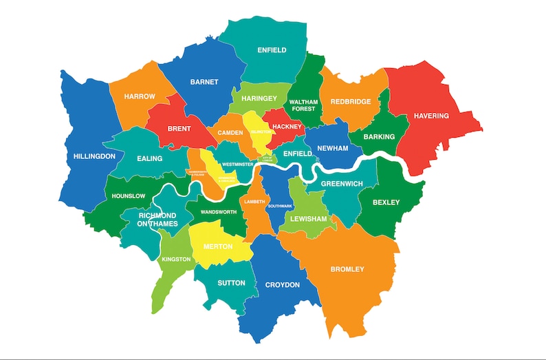 Map of London Boroughs Districts Pasteable Wallpaper Mural - Etsy UK