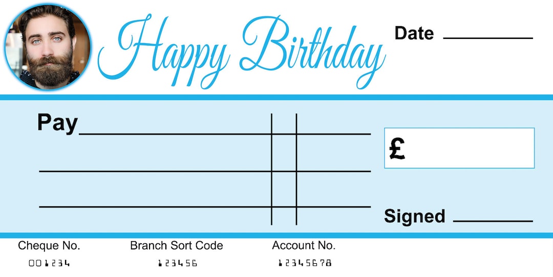 Large BLANK Cheque Congratulations With Photo BLUE Gift Money Present ...