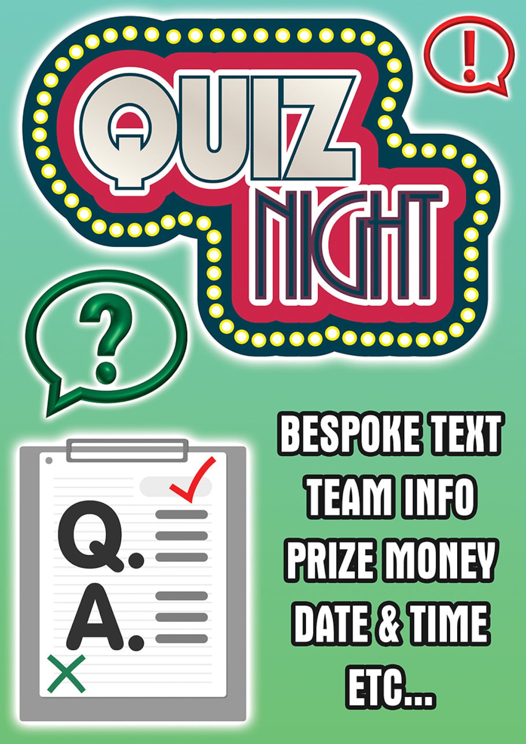 Laminated Sign Poster Advert Advertising Quiz Night Event Pub Club ...