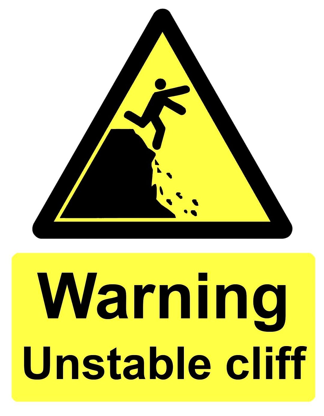 Warning Unstable Cliff Yellow Health & Safety Warning Notice Sign ...