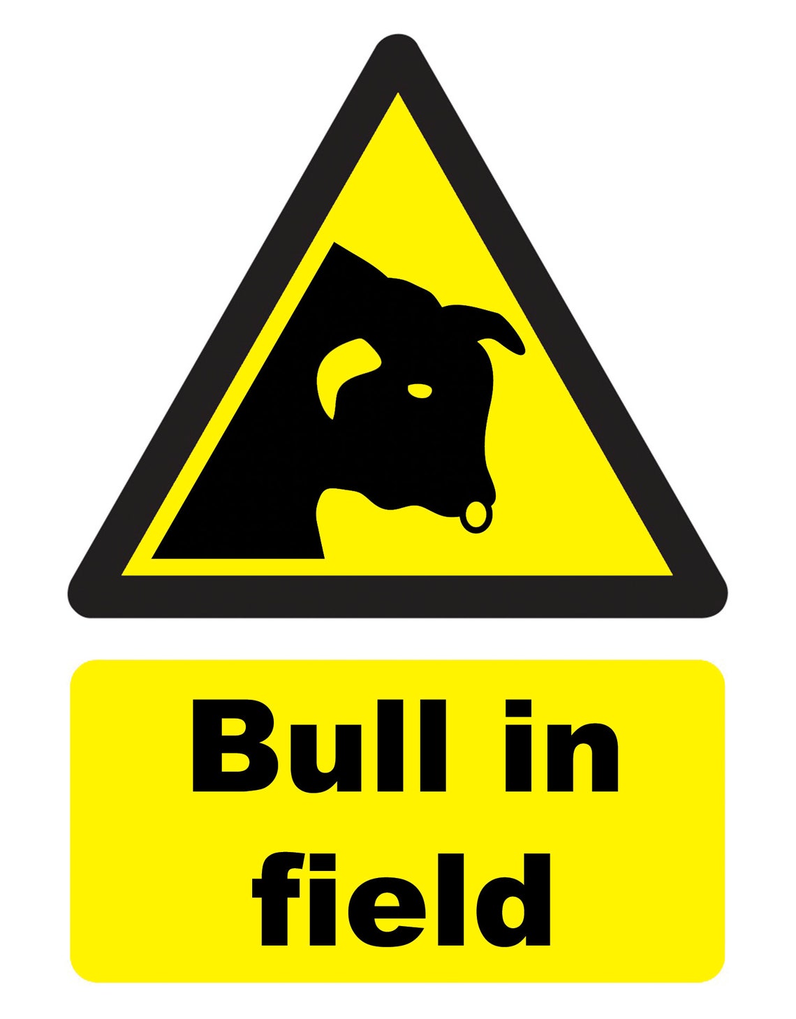 Danger Bull in Field Yellow Warning Notice Health Safety Business Sign ...