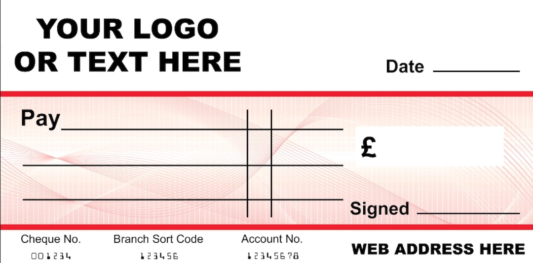 EXTRA Large Giant BLANK Cheque Personalised Bespoke Check Charity ...