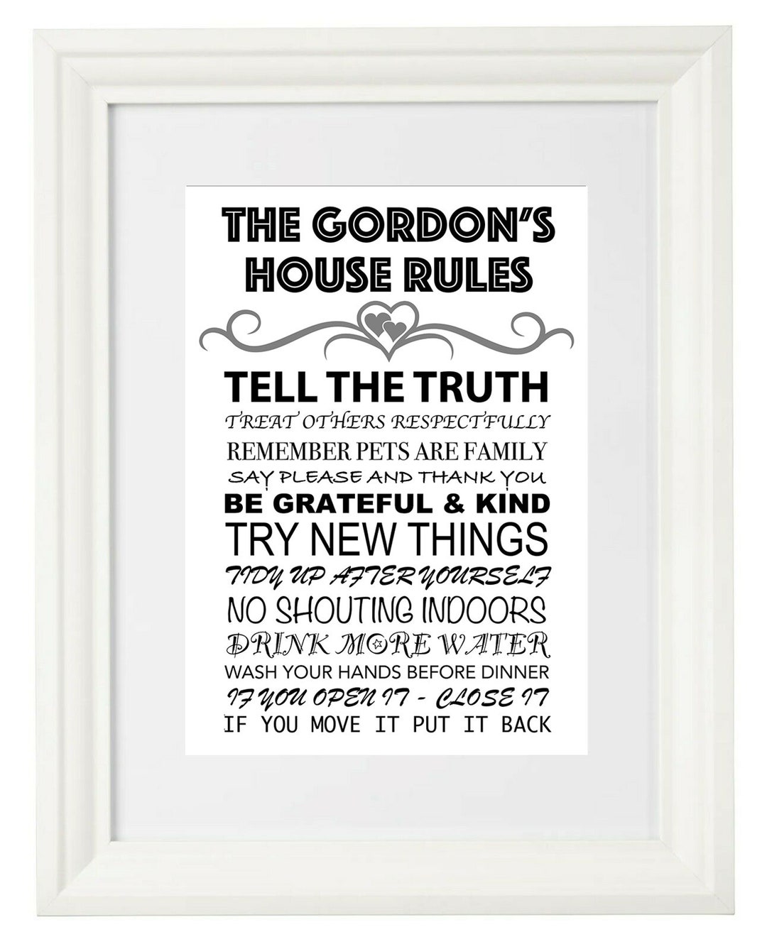 Framed Personalised Bespoke ANY Text Wording House Rules Home Family ...