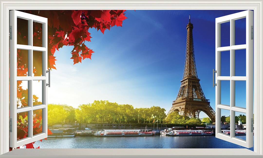 France Paris Eiffel Tower Magic Window Wall Art Self Adhesive Sticker ...