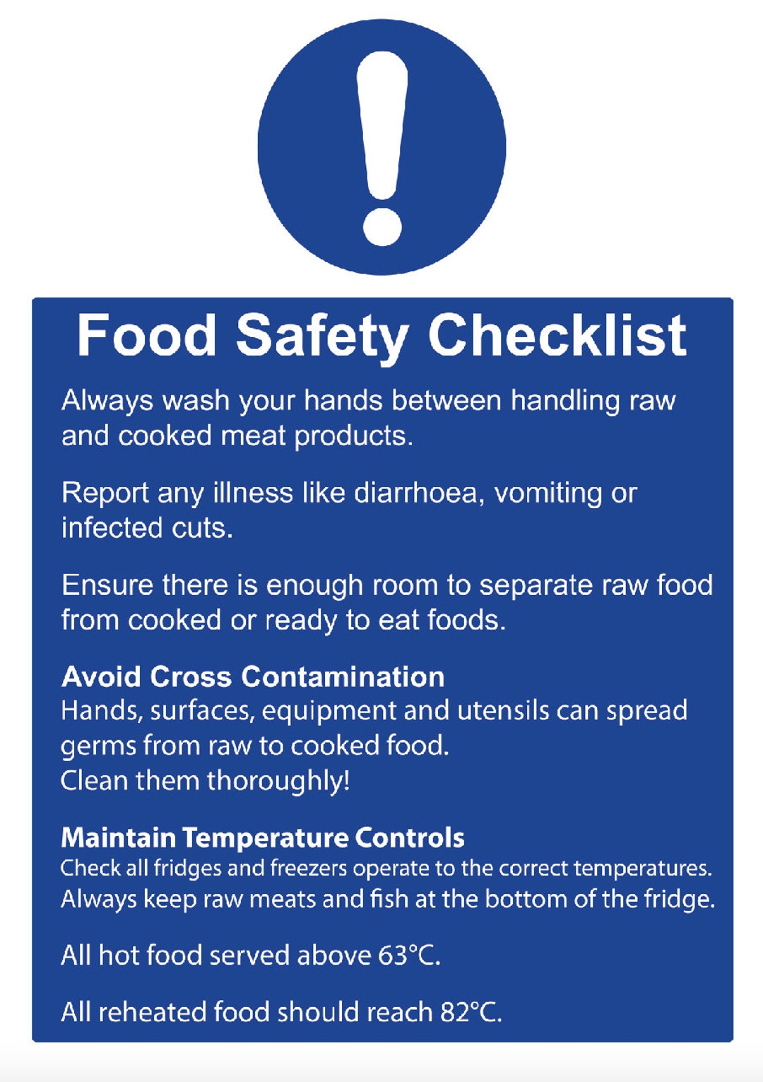 Food Safety Checklist Hygiene Contamination Restaurant Kitchen Cafe ...