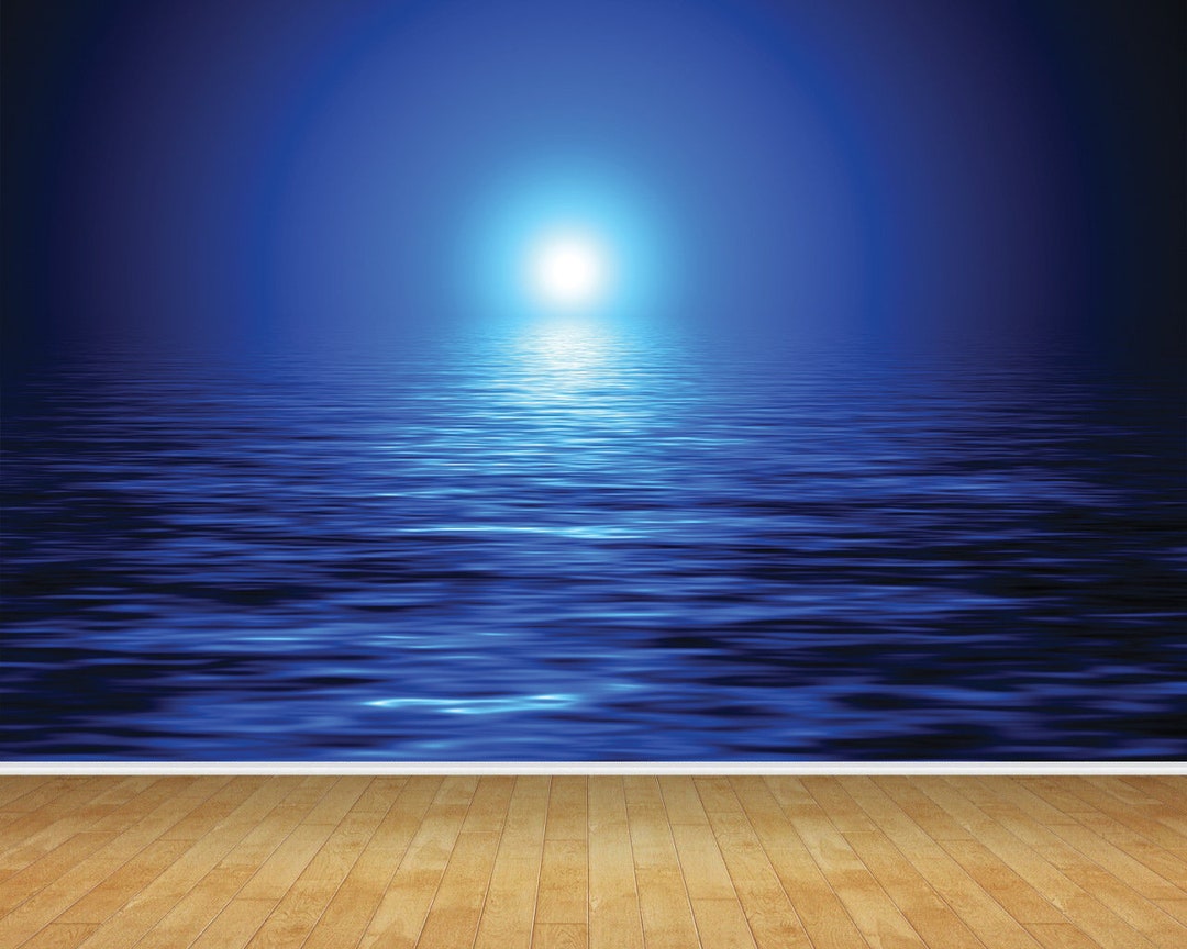 Buy Moonlight Ocean Water Blue Colourful Wallpaper Mural Feature Wall ...