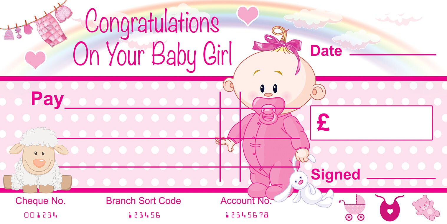 EXTRA Large Giant BLANK Cheque Birthday New Born Baby Girl - Etsy