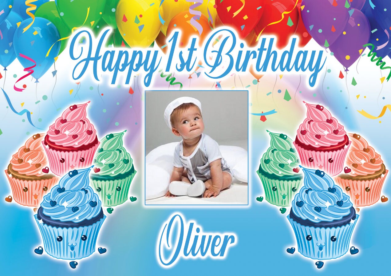 Cupcake Theme Cake Blue Birthday Celebration Event Party Personalised ...