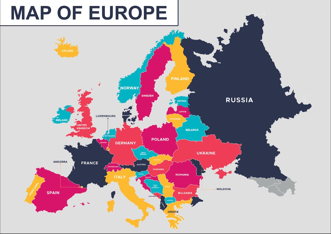 Various Sizes Poster Educational Learning Resource Europe Map of Europe ...