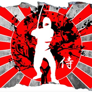 Japan Japanese Warrior Fighter Flag Samurai Sword Modern Wall Smash ...