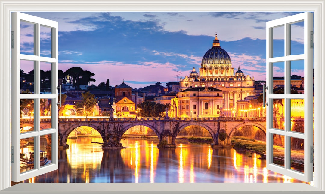 City of Rome Italy Night Evening Magic Window Wall Art Self Adhesive ...