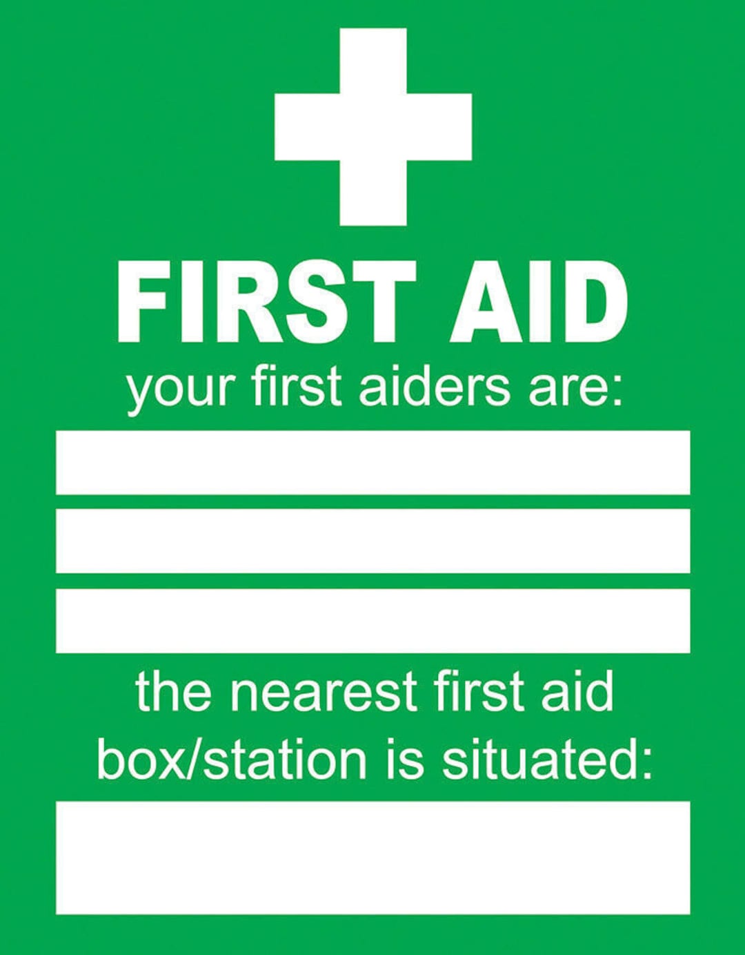 Green First Aid Aiders Location Names Box Location Medical Notice Sign ...