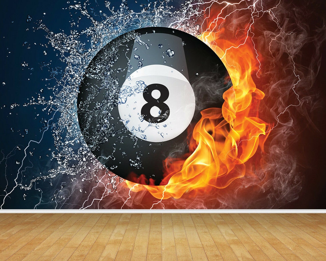 Pool Billiards 8 Ball Wallpaper Mural for Bedroom Playroom Games Room ...
