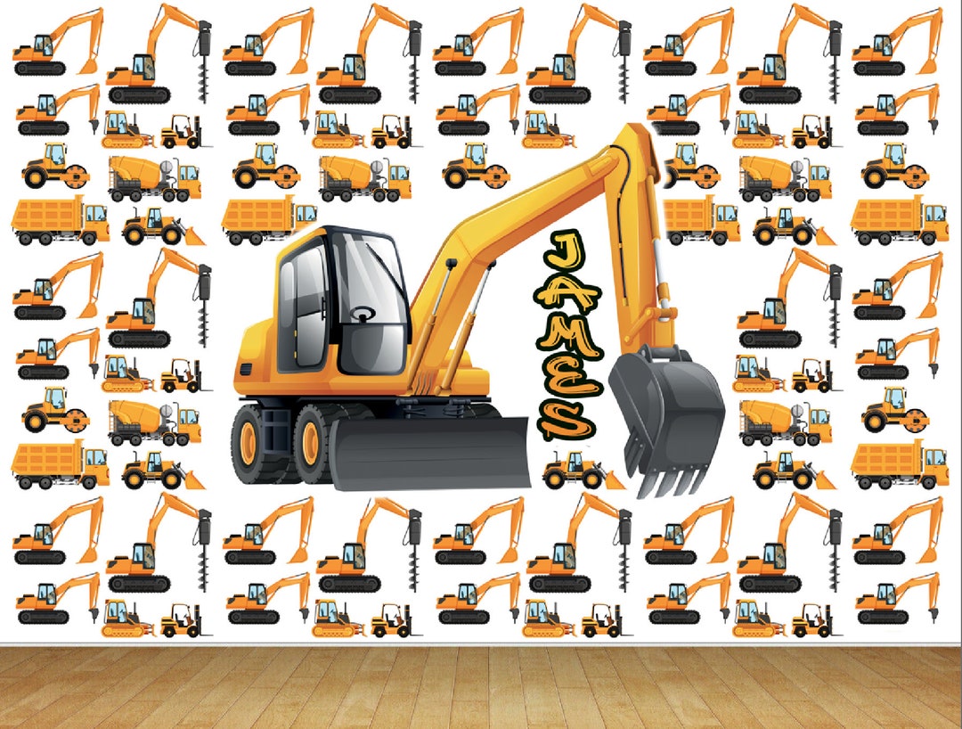 Personalised Name Text Construction Trucks Bulldozer Vehicles Diggers ...