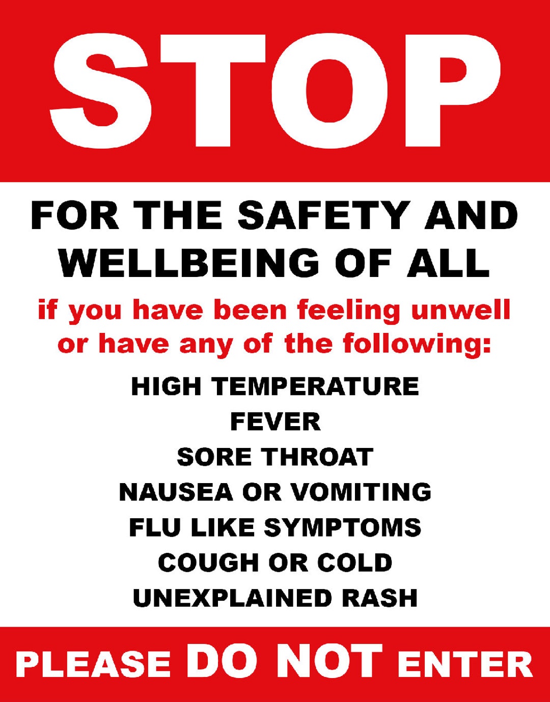 A5 A4 A3 A2 Gloss Adhesive Sticker Decal Sign Health & Safety Stop Do ...