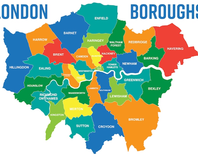 London Boroughs Map Illustrated Map of London Boroughs Print / Travel ...