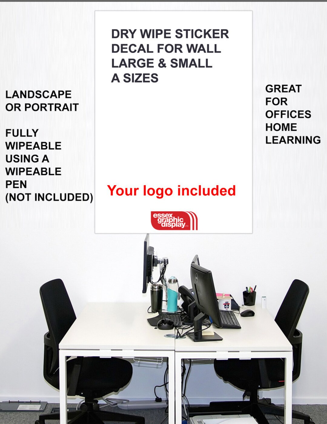 Your Logo Included A Size Dry Wipe Sticker Adhesive Backed Decal Write ...