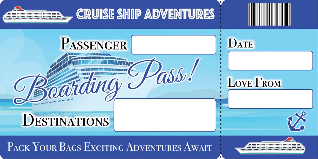 Large BLANK Boarding Pass Cruise Ship Cruising Cruise Ticket Gift Money ...