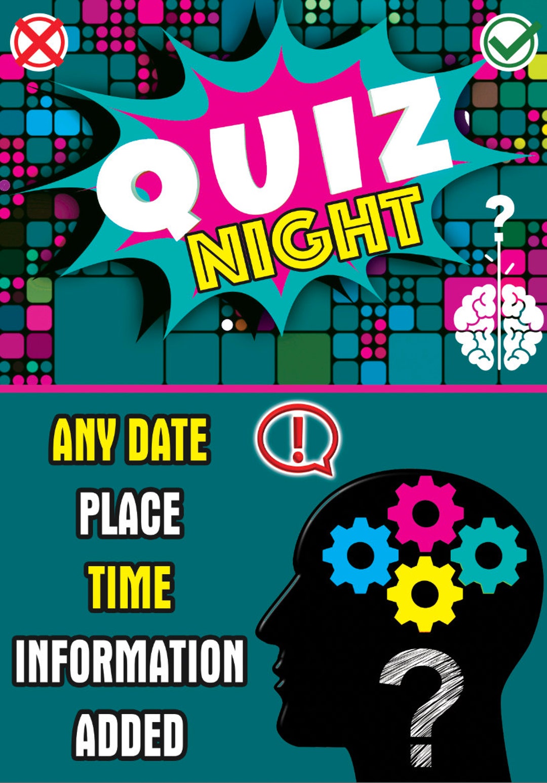 Bespoke Quiz Night Event Poster Graphic Notice Note Sign Advertising ...