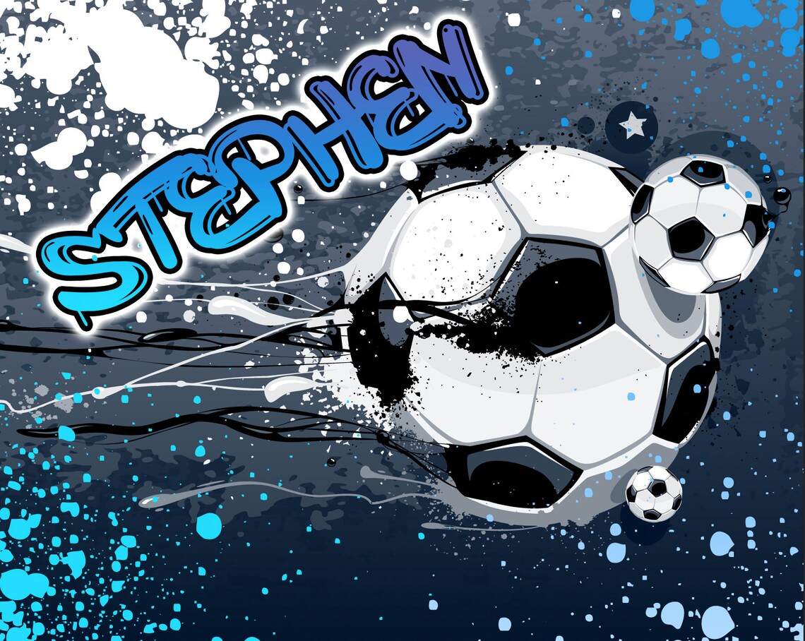 Personalised Name Football Theme Ball Soccer Modern Graffiti Wallpaper ...