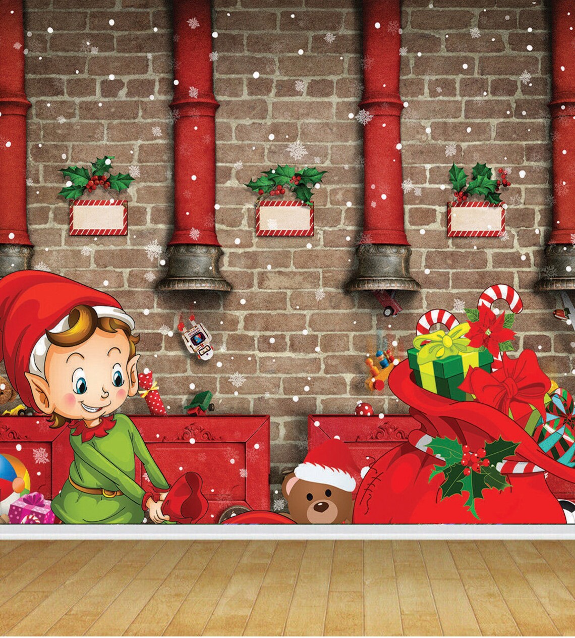 Christmas Elves Presents Santa Workshop Wallpaper Mural for Bedroom ...