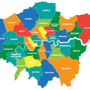 Map of London Boroughs Districts Pasteable Wallpaper Mural Wall Room ...