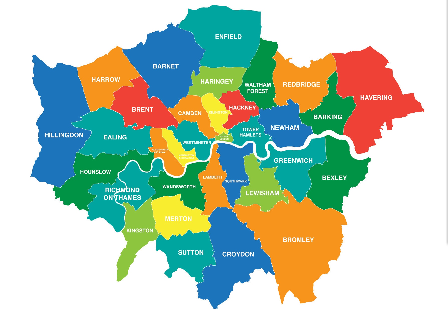 Map of London Boroughs Districts Pasteable Wallpaper Mural Wall Room ...