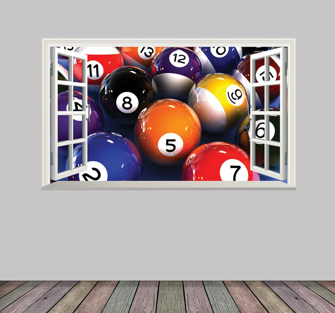 Pool Balls Billiards 8 Ball Etc Magic Window Wall Art Self Adhesive ...