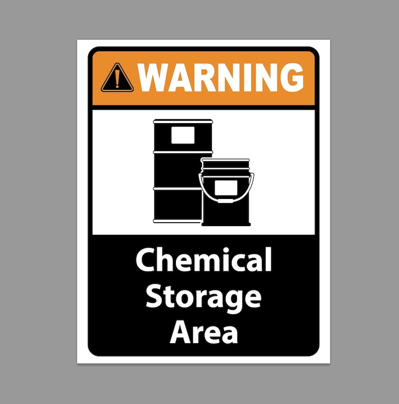 Warning Chemical Storage Area Caution Hazard Health & Safety Notice ...