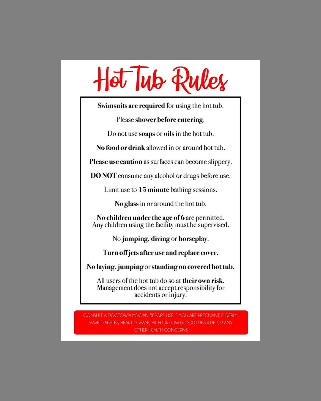 Hot Tub Jacuzzi Spa Health Centre Health & Safety Rules Guidelines for ...