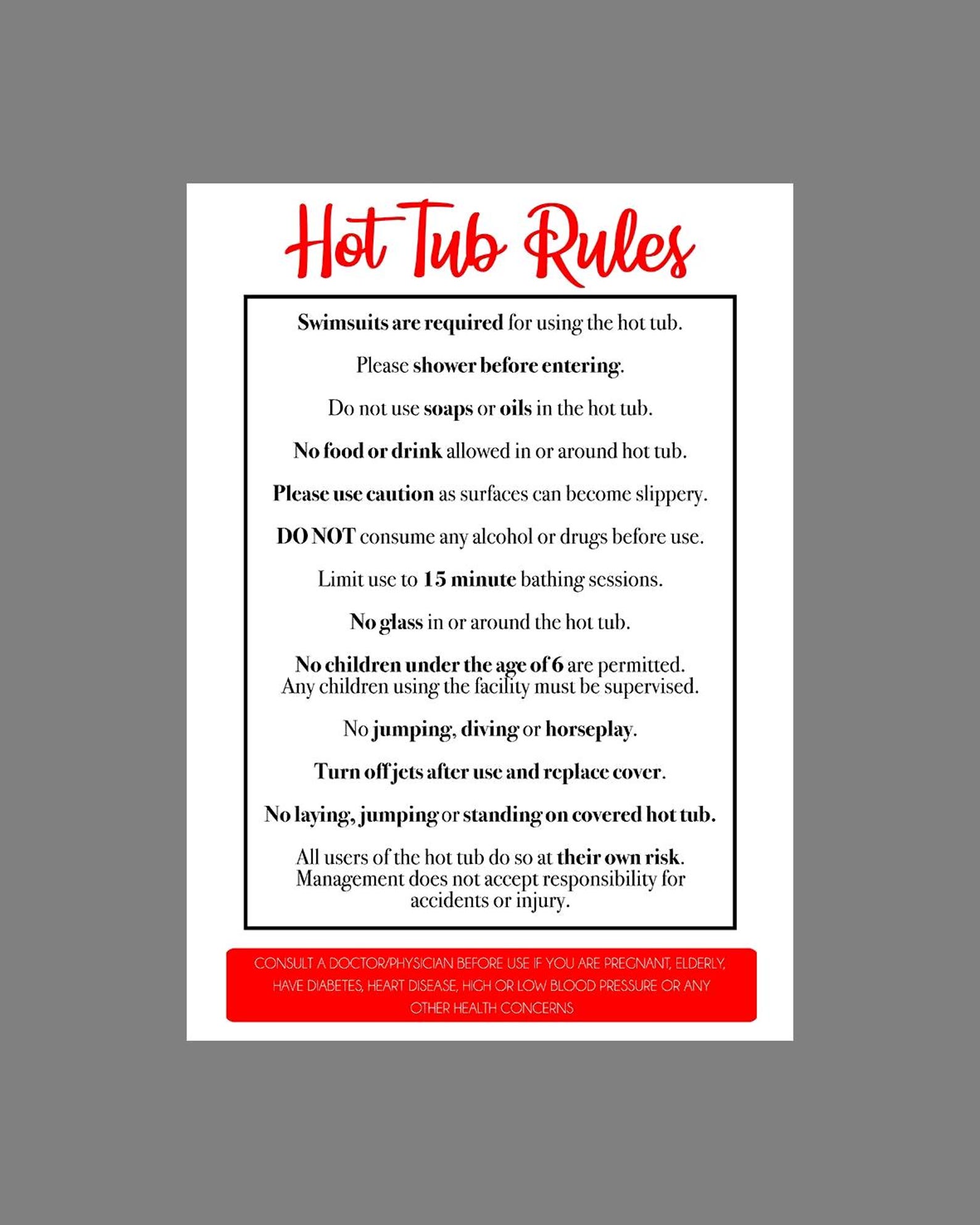 Hot Tub Jacuzzi Spa Health Centre Health & Safety Rules Guidelines for ...