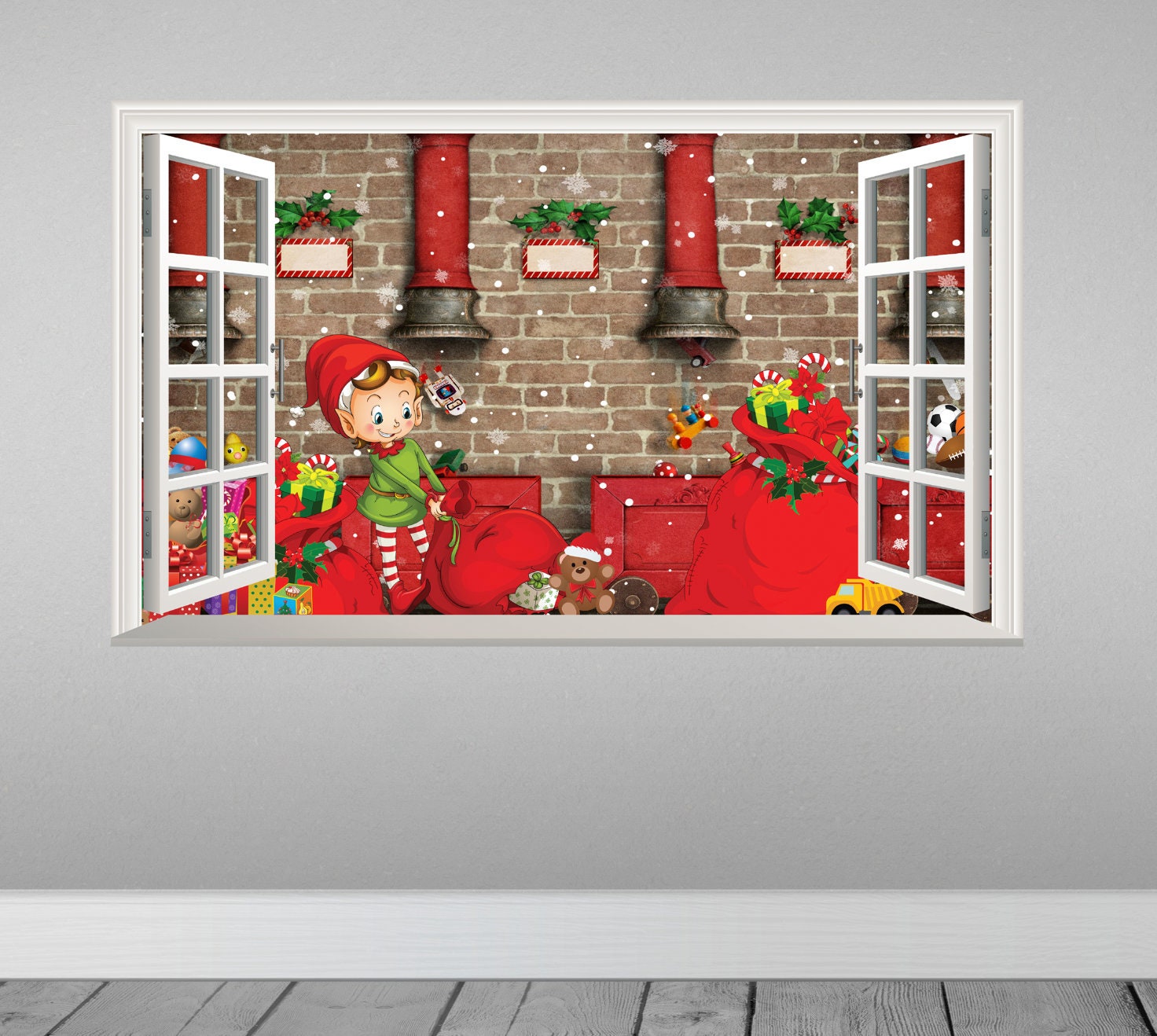 Christmas Scene Santa Santa's Workshop Window Father Christmas Elves ...