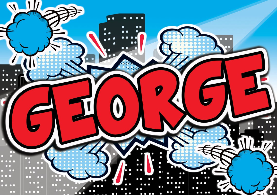 Personalised Bespoke Name Bubble Tag Comic Theme Superhero Wall Poster ...