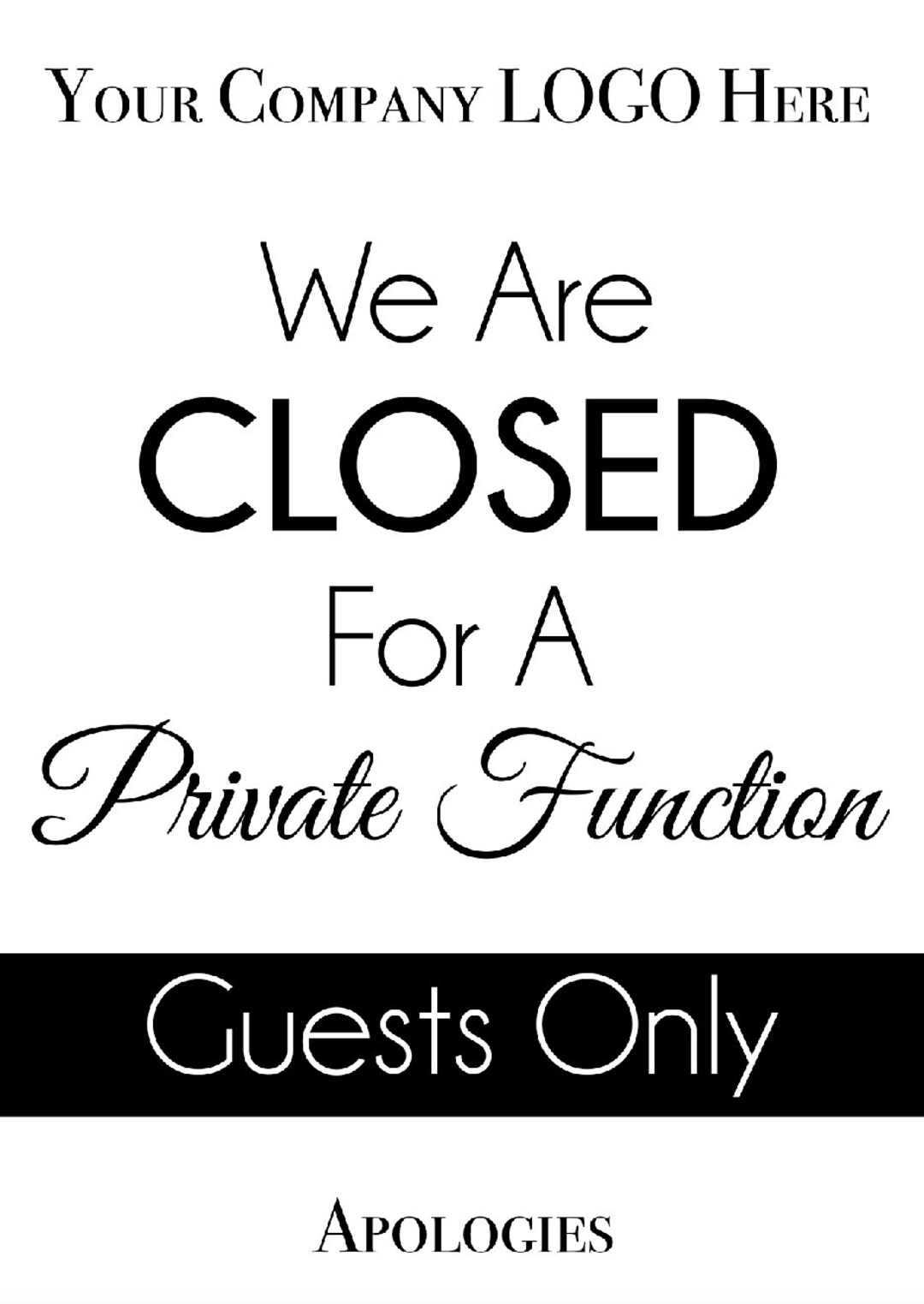 Poster Business With Company Logo Restaurant Hotel Venue Sorry Closed ...