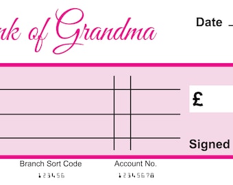 EXTRA Large Giant BLANK Cheque Bank of Nan & Grandad Check Fun | Etsy