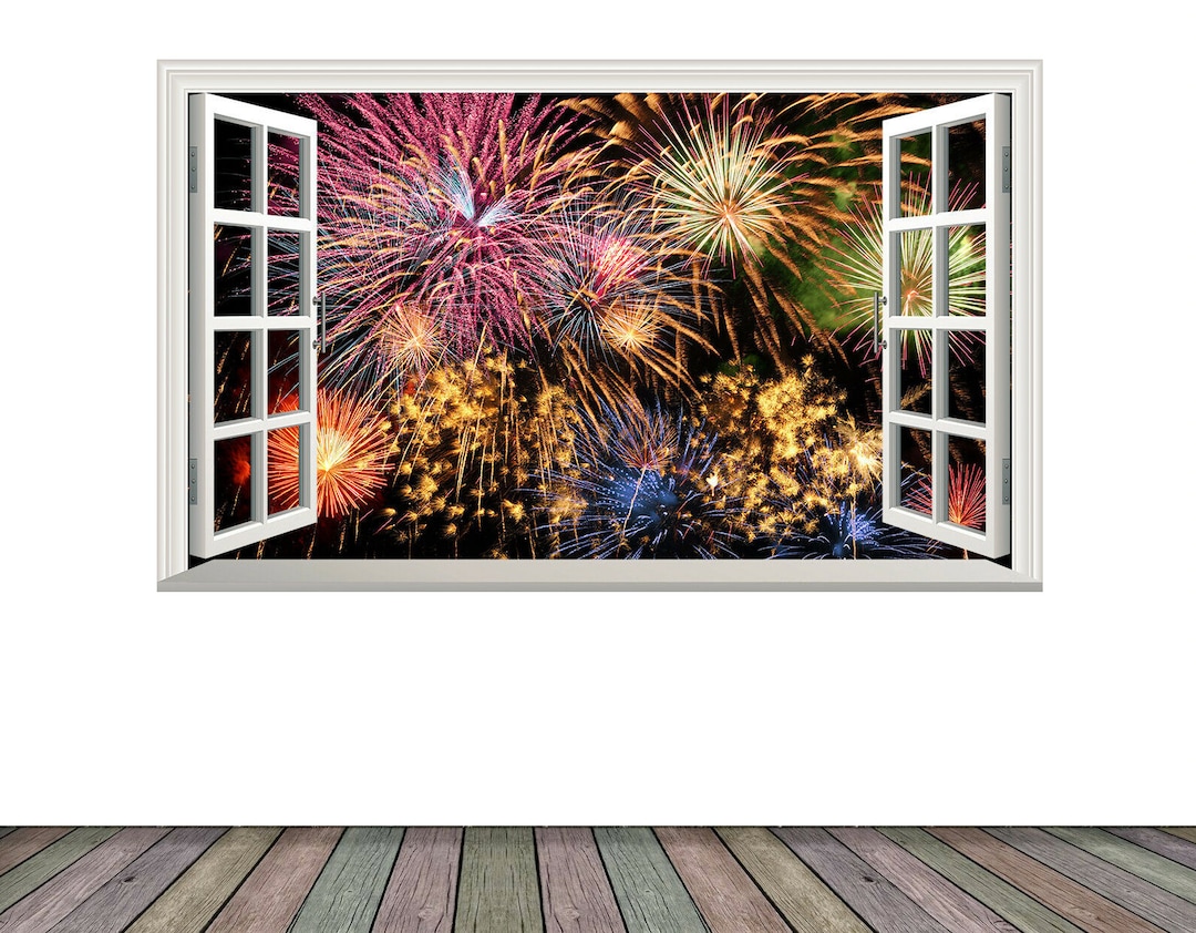 Fireworks Firework Display Colourful Window Wall Art Adhesive Sticker ...