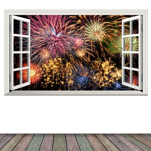 Fireworks Firework Display Colourful Window Wall Art Adhesive Sticker ...
