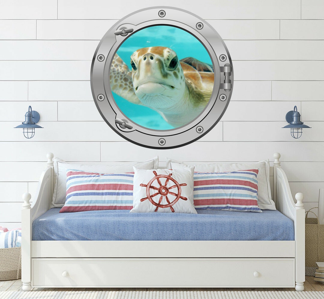 Large Turtle Sea Port Hole Silver or Gold Porthole Round Gloss Cut Wall ...
