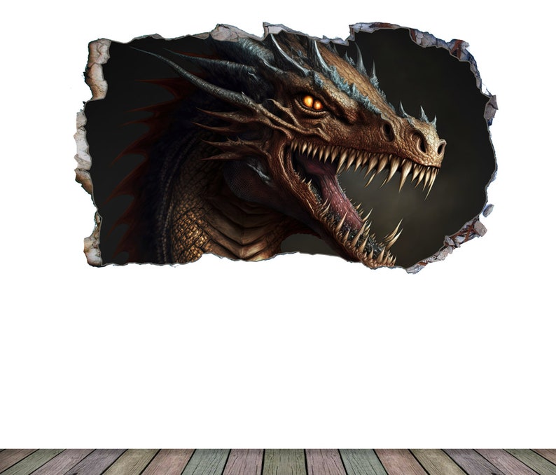 Fantasy Fire Dragon Modern Wall Smash Crack Self Adhesive - Etsy