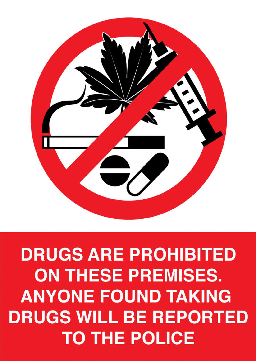 Cartel grande pequeño Aviso de advertencia Drogas El uso de drogas está ...