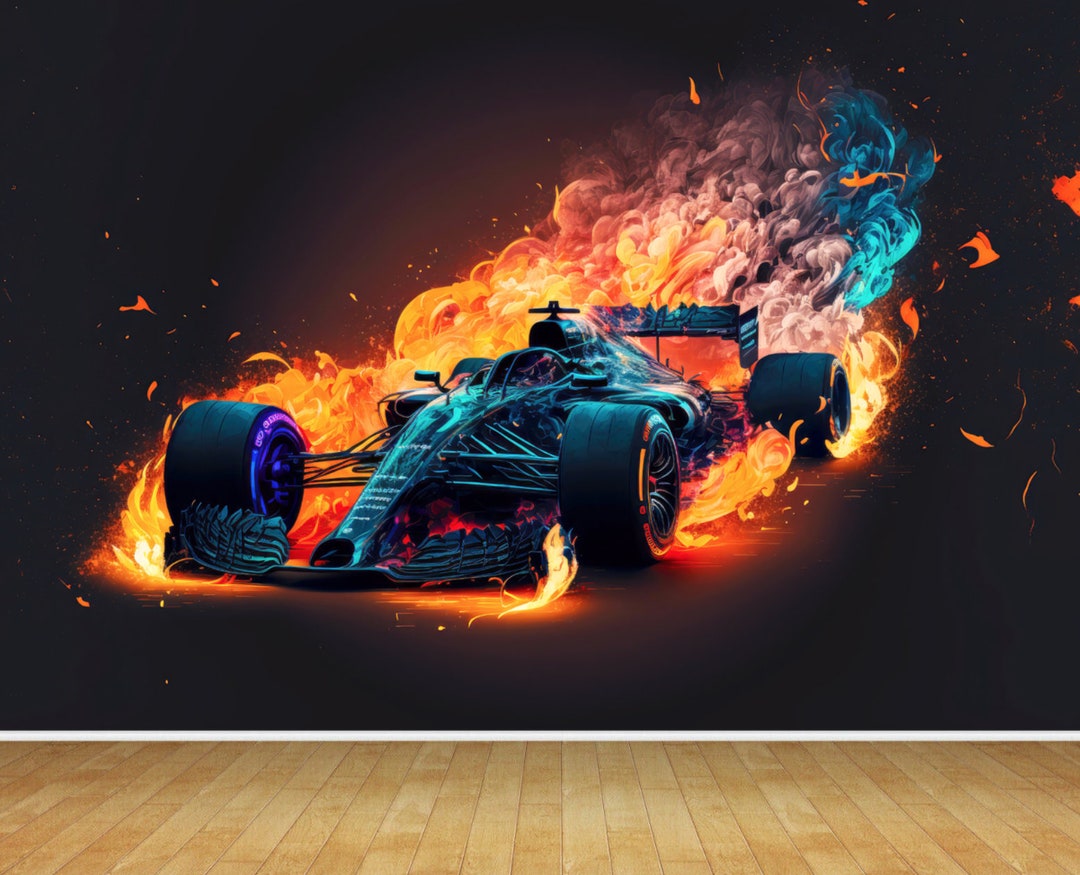 Modern Sports Car Formula 1 One Racing Car Fire Wallpaper Mural for ...