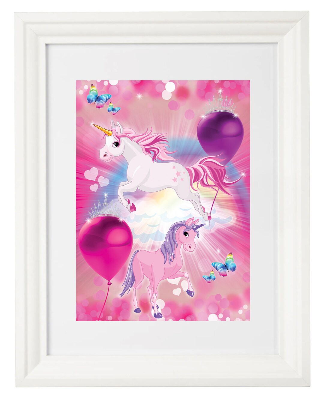 White Frame Beautiful Pink Unicorn Unicorns Magical Print - Etsy