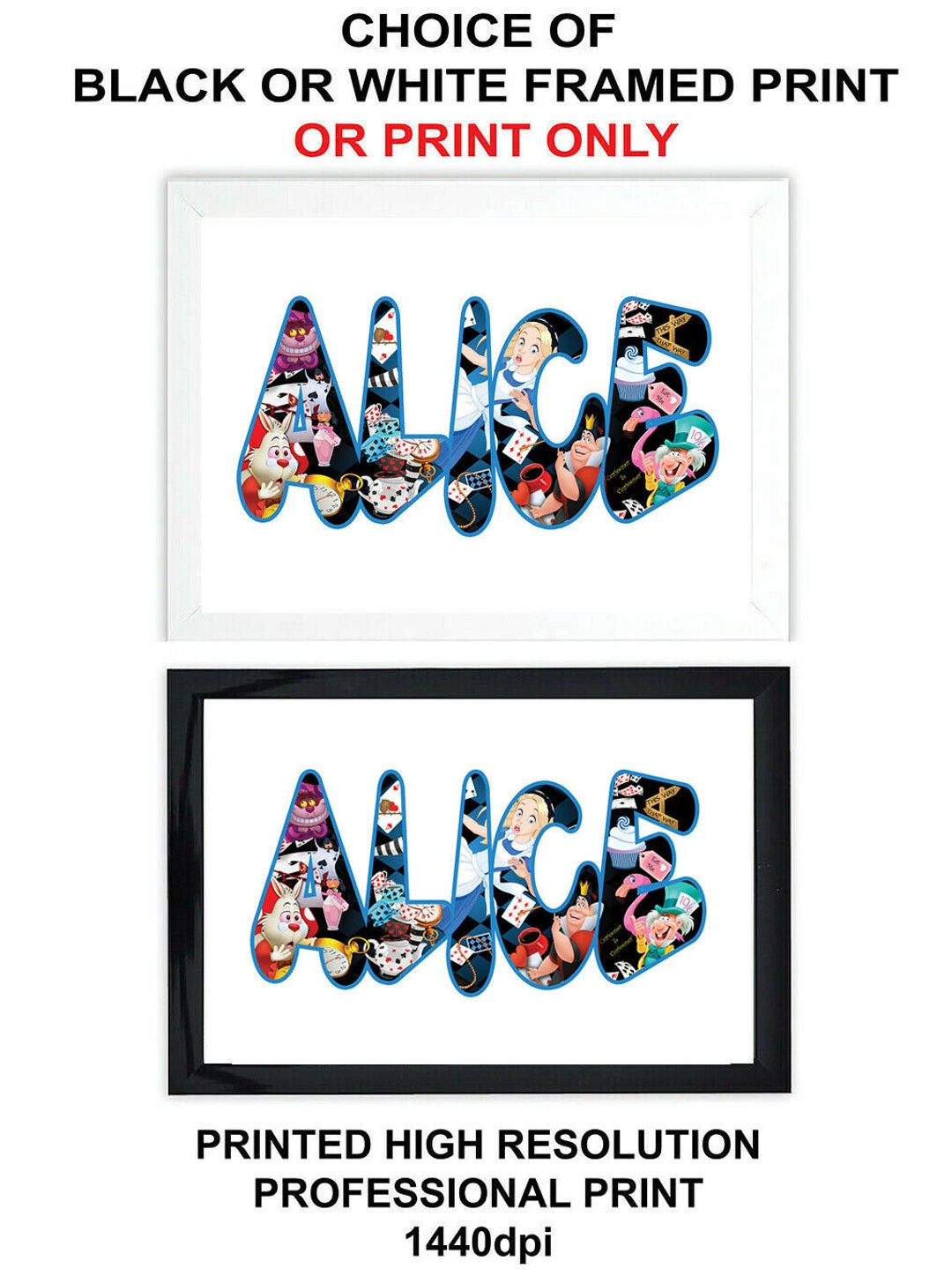 Alice in Wonderland Bespoke Name Letters With Characters Within Print ...