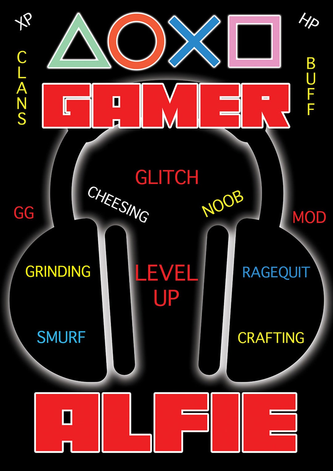 Personalised Bespoke Name Computer Headphones Gaming Poster With Gaming ...